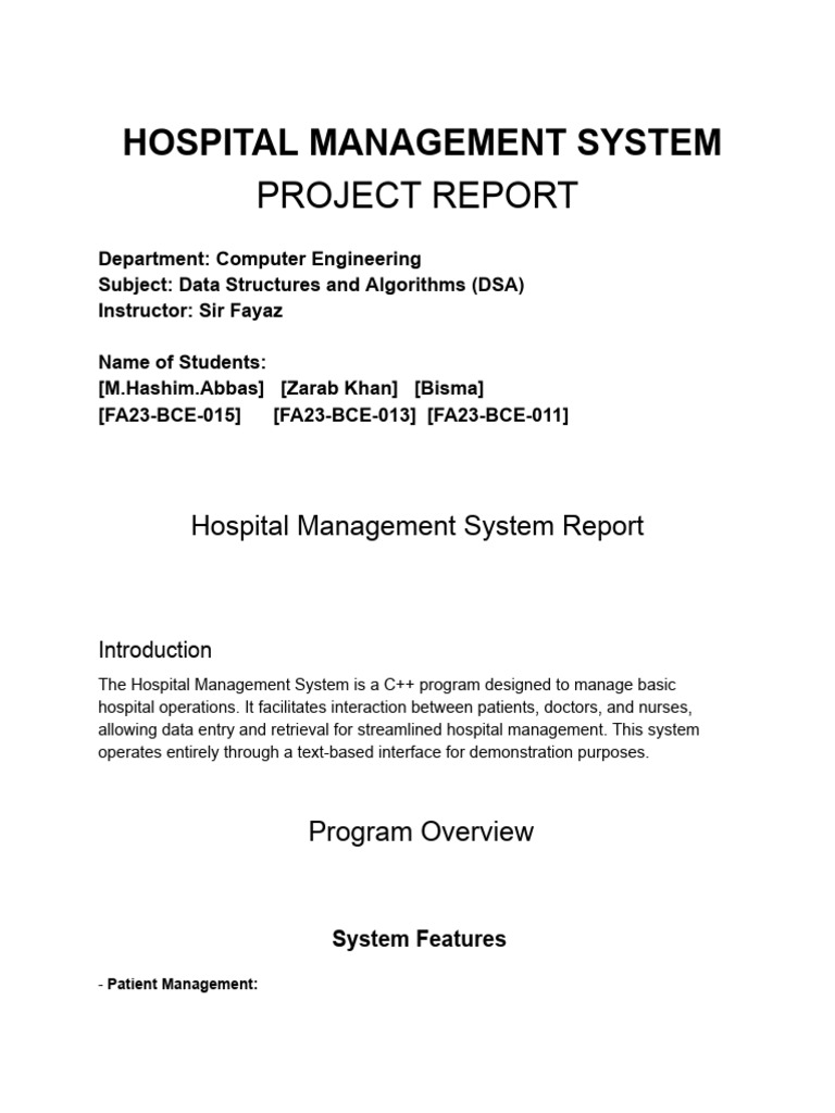 HOSPITAL MANAGEMENT SYSTEM Report | PDF | Databases | Input/Output