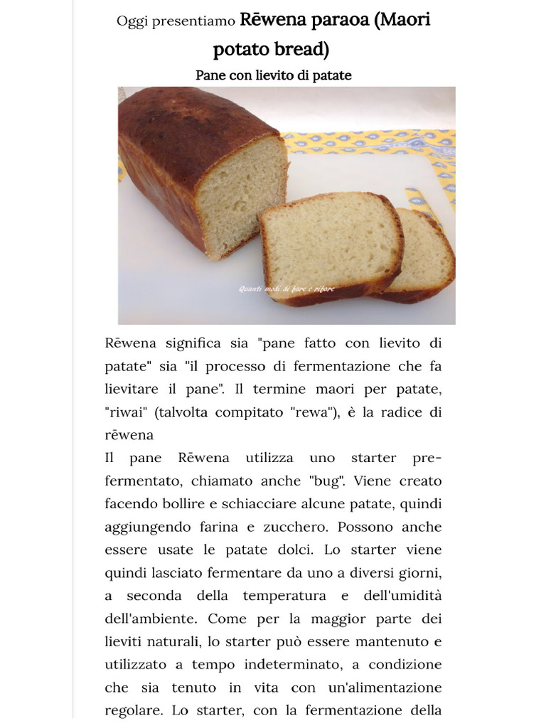 Ricetta Pane Maori Lievito di Patate | PDF