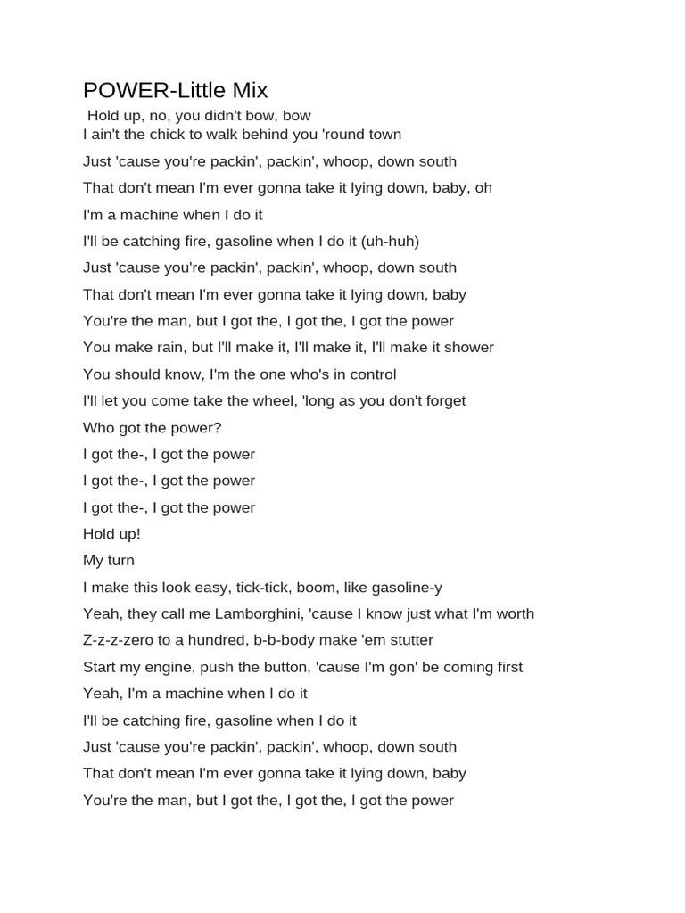 Little Mix - Power Lyrics | PDF