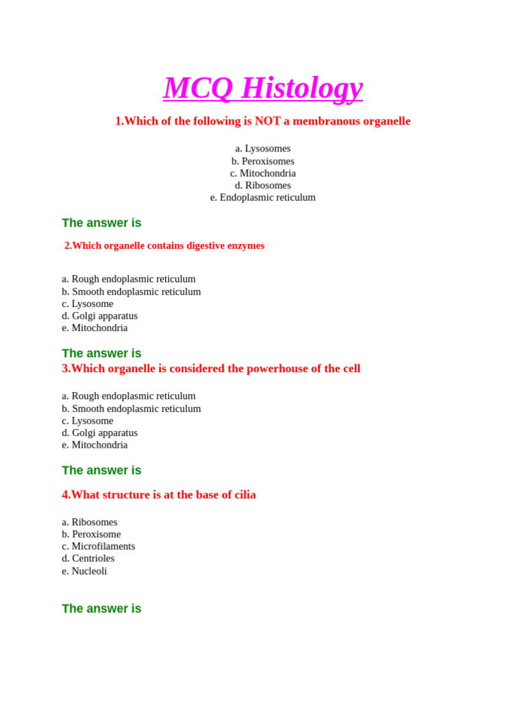 mcq_histology | PDF | Endoplasmic Reticulum | Lysosome