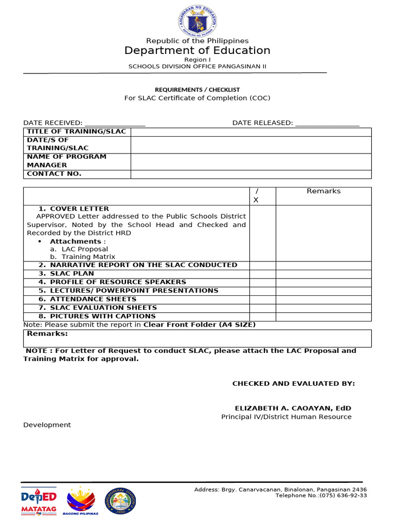 Slac Checklist | PDF