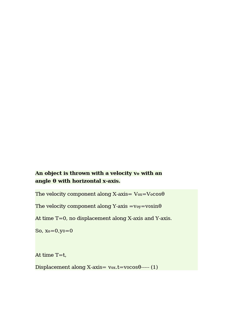 An Object Is Thrown With A Velocity Vo With An Ang | PDF