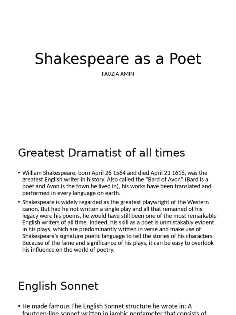 Shakespeare As A Poet | PDF | Shakespeare's Sonnets | William Shakespeare