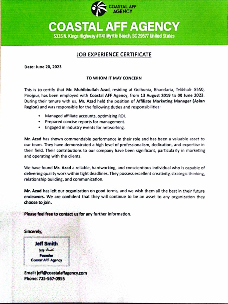 Job Experience Certificate | PDF