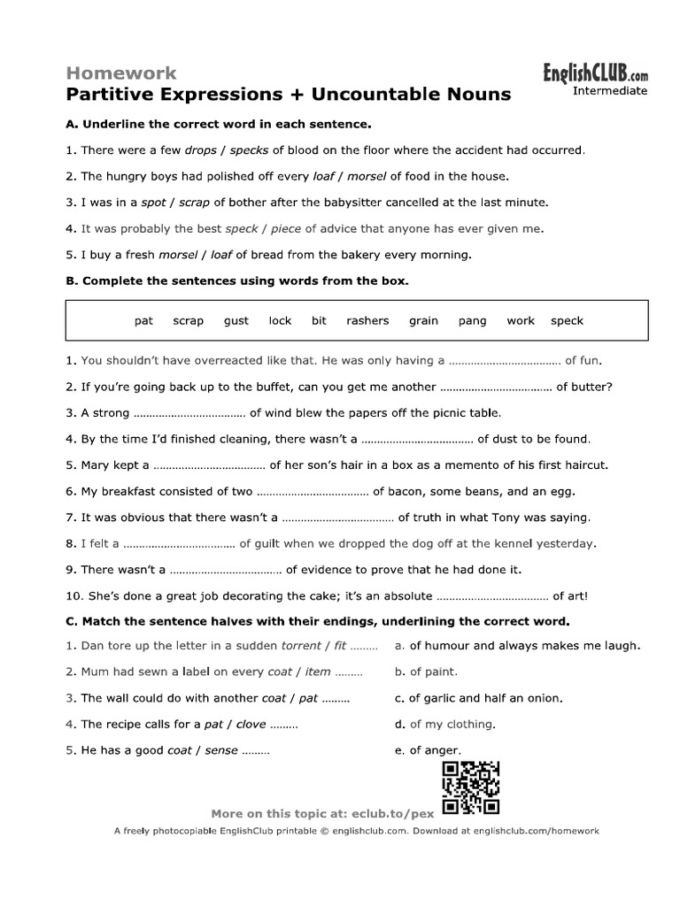 partitive expressions + uncountable nouns | PDF