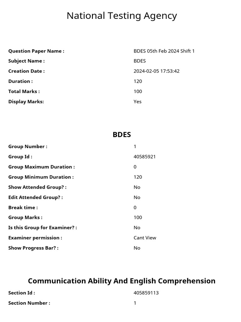 Sample Question Paper - NTA 2024 | PDF | Multiple Choice | Question