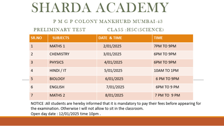 Time Table 2024 HSC Science | PDF