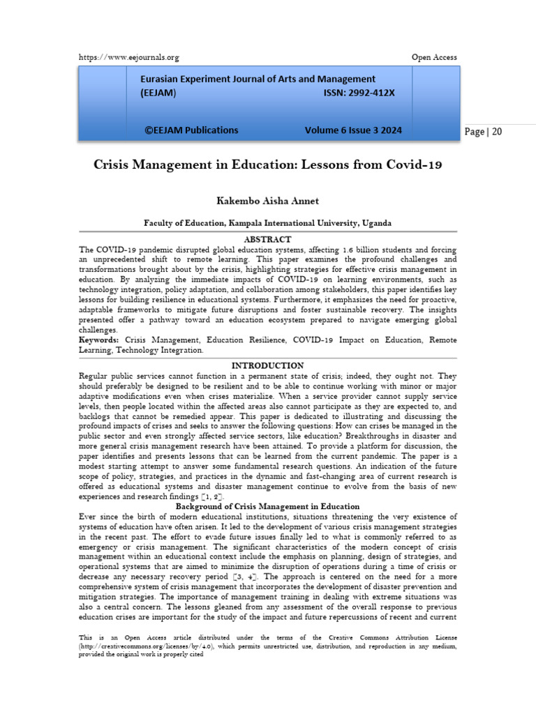 Crisis Management in Education: Lessons From Covid-19 (WWW - Kiu.ac ...