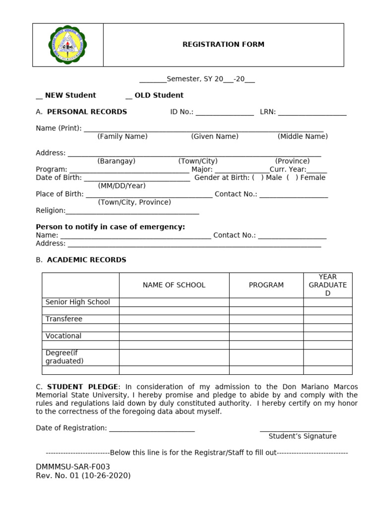 Sar f003 Registration Form | PDF | Birth Certificate