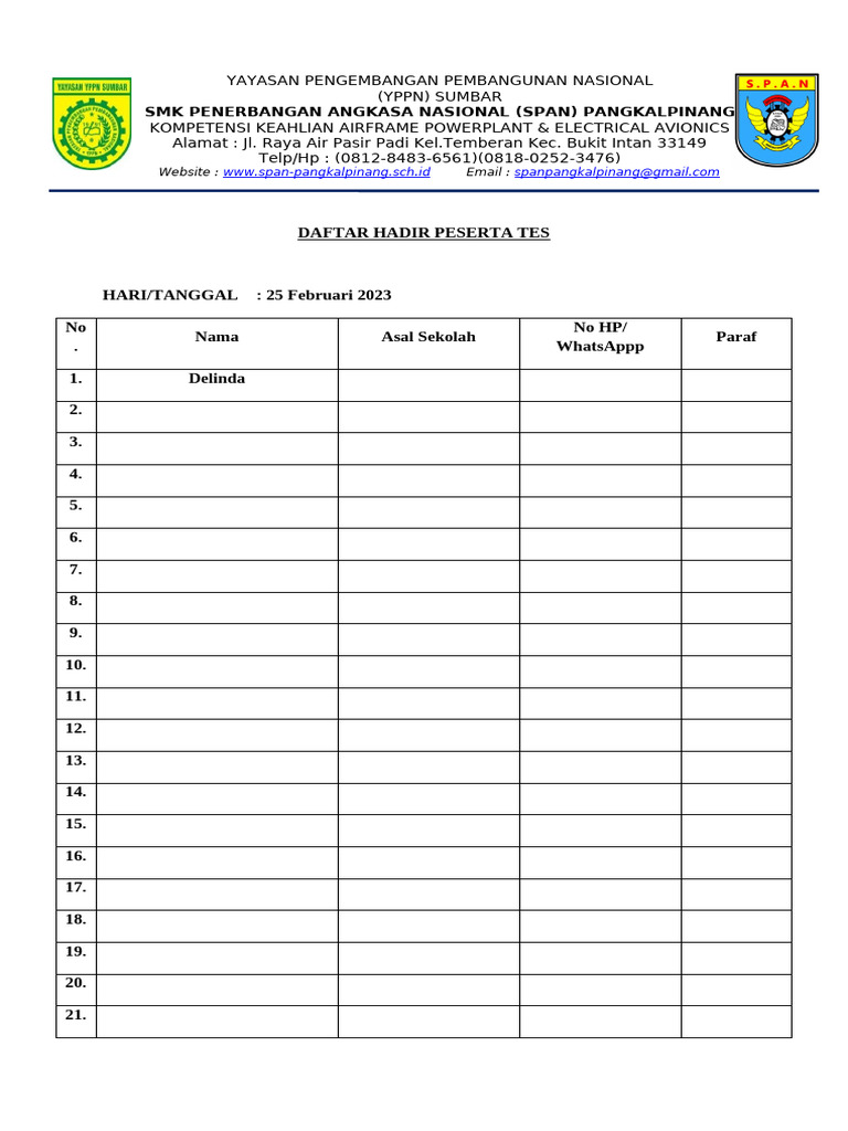 Daftar Hadir Rapat | PDF