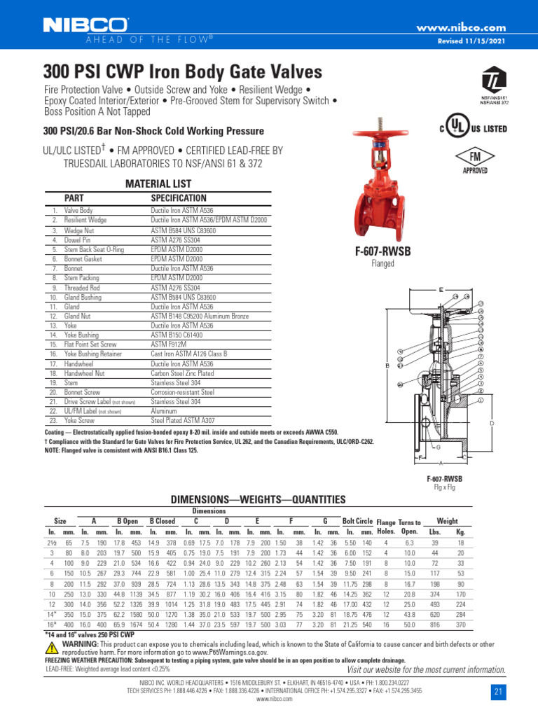 NIBCO Fire Protection Valve..... | PDF | Screw | Valve