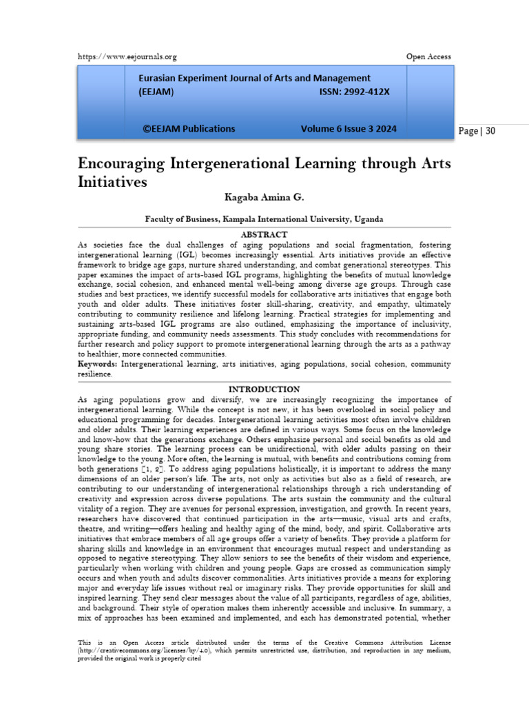 Arts-Based Intergenerational Learning | PDF | Creativity | Learning