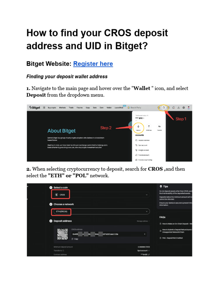 Find CROS Deposit Address & UID on Bitget | PDF