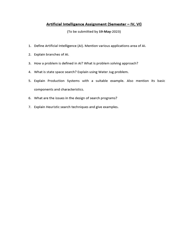 Artificial Intelligence Assignment (Sem-IV, VI) | PDF