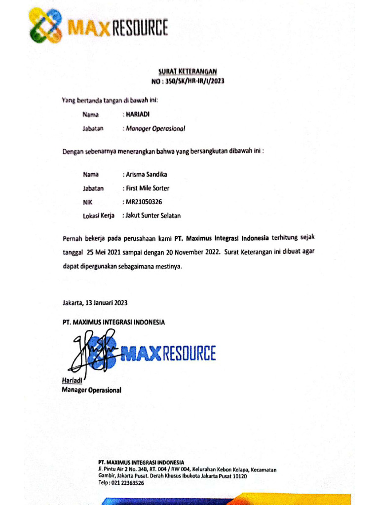 Paklaring Kerja | PDF