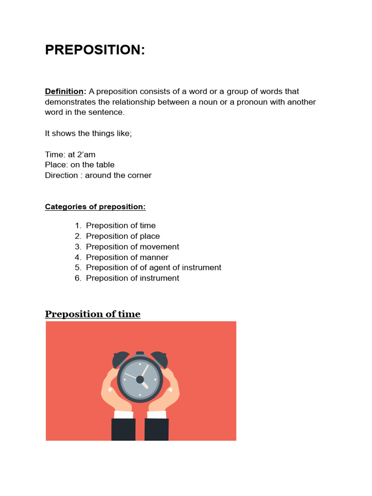 Definition - Different Cateogries of Preposition | PDF | Preposition ...