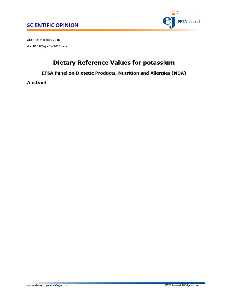 Dietary Reference Values For Potassium: Scientific Opinion | PDF | Potassium | Chemistry