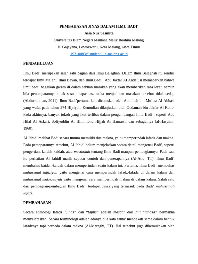 Pembahasan Jinas Dalam Ilmu Badi | PDF