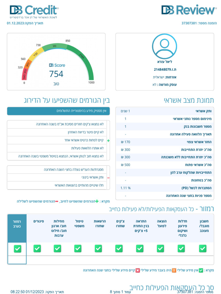 Credit Data Reportפירוט כרטיס האשראי | PDF