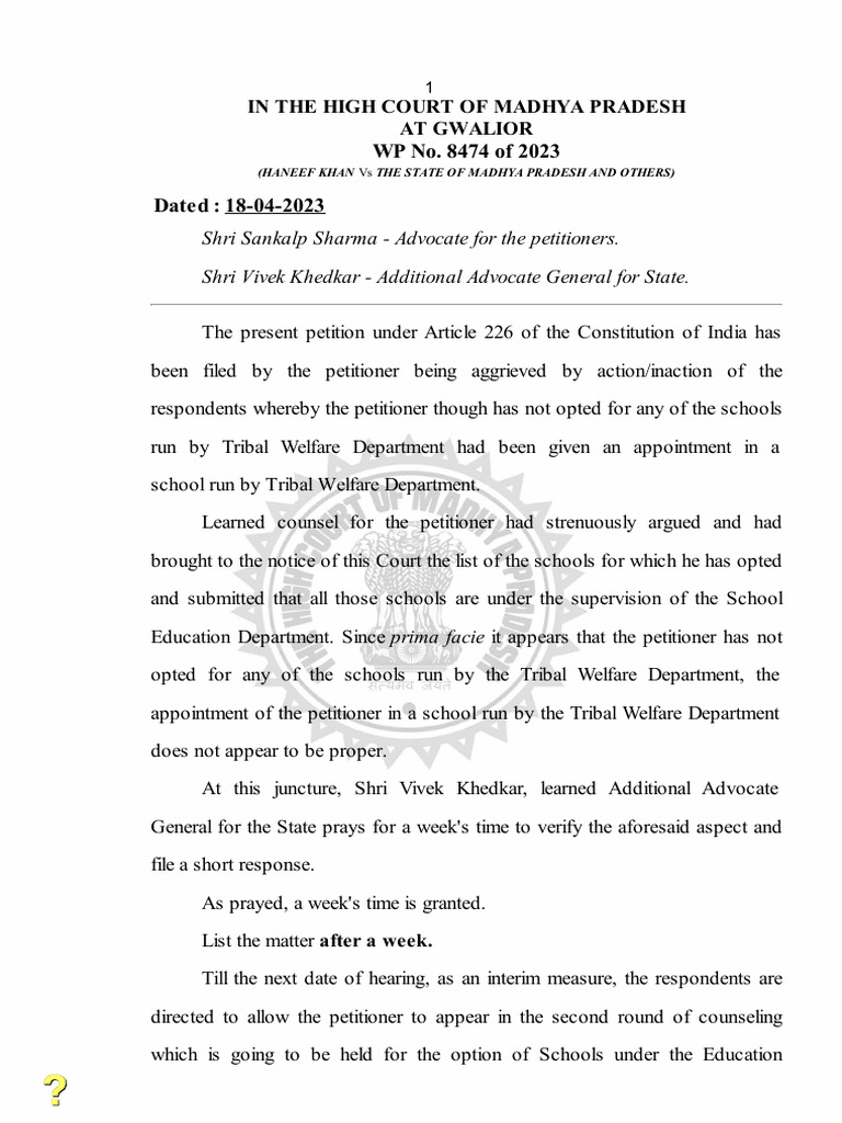 Interim Order Gwalior Bench | PDF | Separation Of Powers | Courts