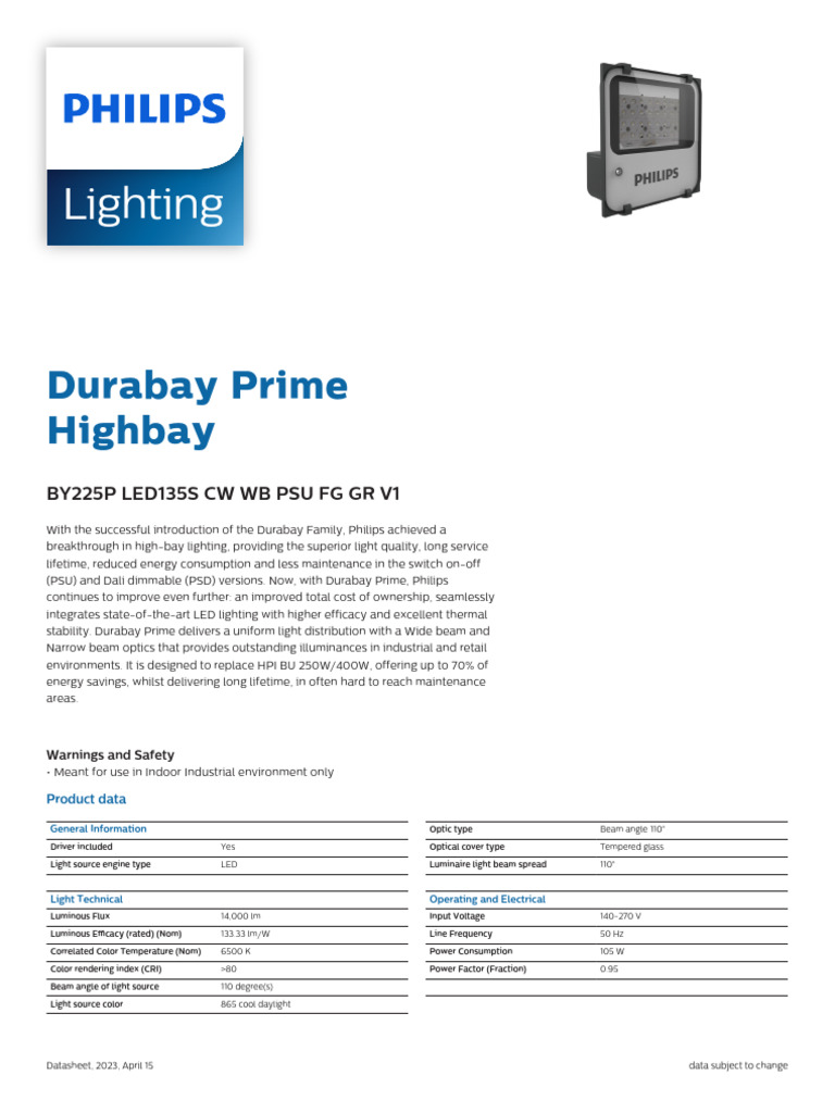 Durabay Prime LED Highbay Light | PDF | Lighting | Electrical Engineering