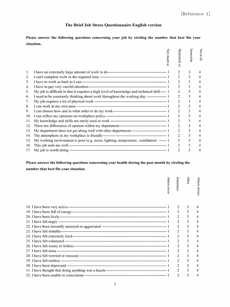 (Reference 1) The Brief Job Stress Questionnaire | PDF