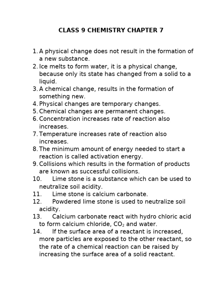 Class 9 ICSE Chemistry: Chemical Changes | PDF | Catalysis | Chemical ...