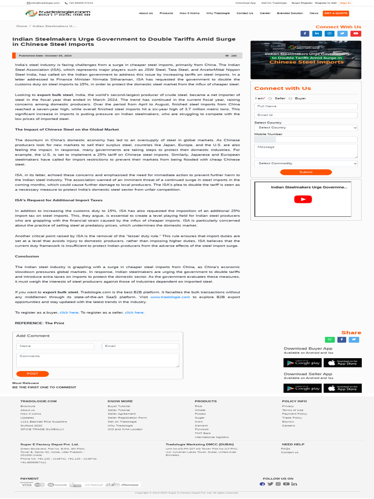 Tradologie Com Lp News Detail Indian Steelmakers Udouble Tariffs Amid Surge in Chinese Steel ...