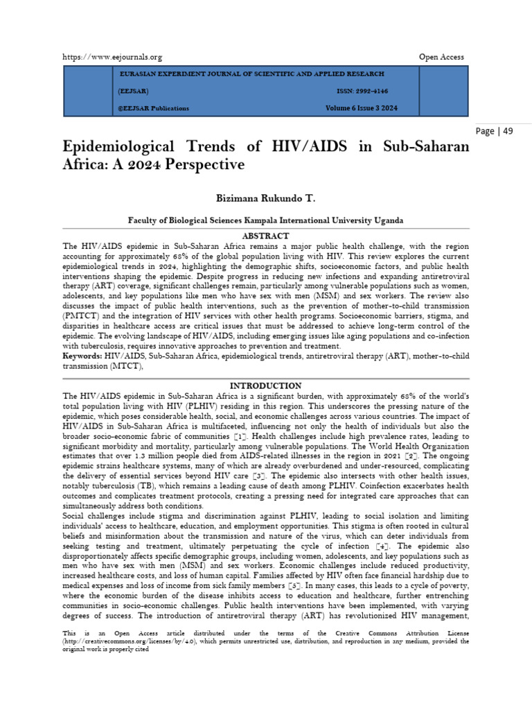 Epidemiological Trends of HIV/AIDS in Sub-Saharan Africa: A 2024 Perspective (www.kiu.ac.ug ...