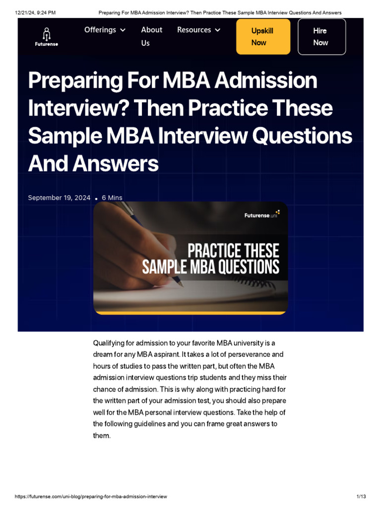 Preparing For MBA Admission Interview - Then Practice These Sample MBA ...