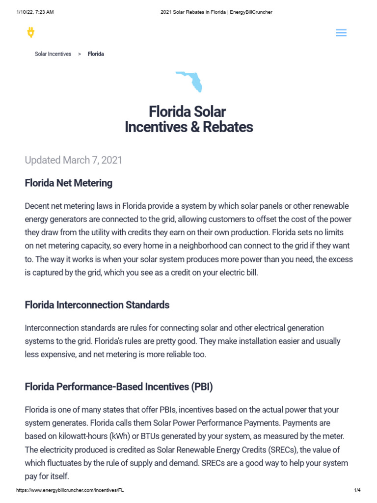 2021 Solar Rebates in Florida | PDF | Solar Power | Electrical Grid