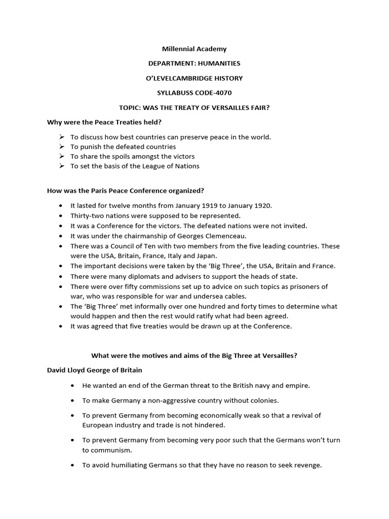 Was the Treaty of Versailles Fair | PDF | Treaty Of Versailles | German ...