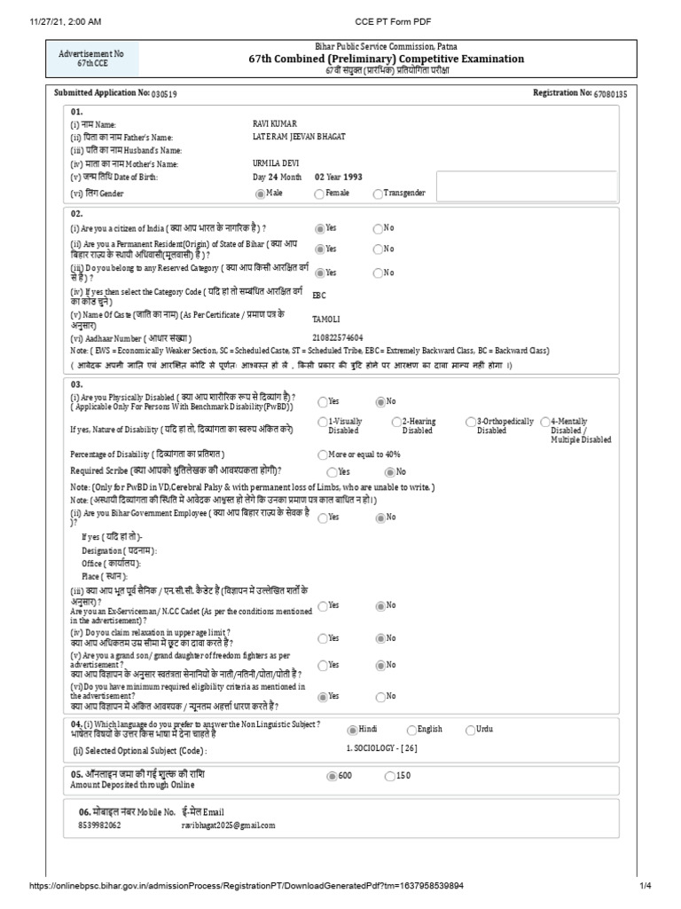67 PT Application Form Correction | PDF