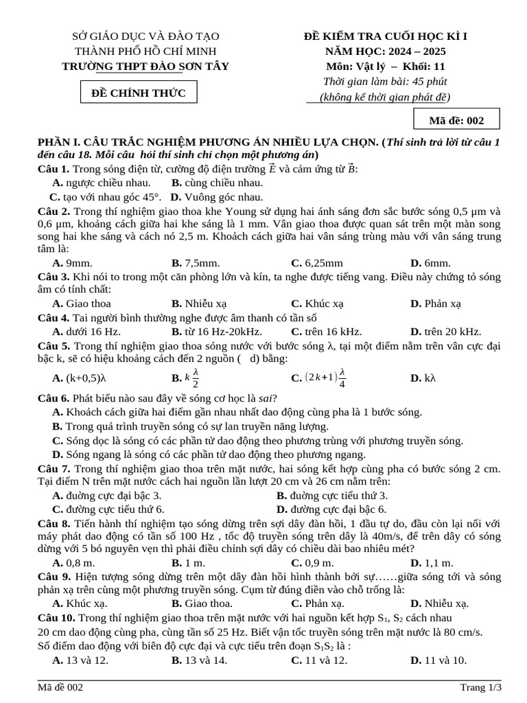 002 de Thi HK1-11 | PDF