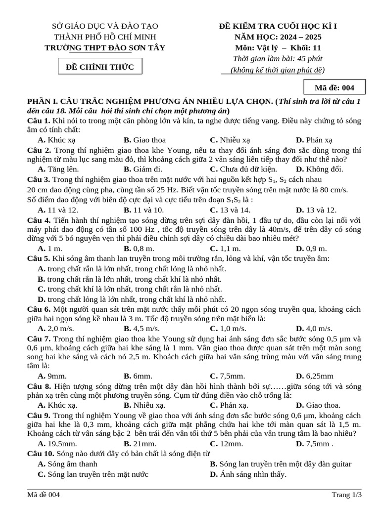 004 de Thi HK1-11 | PDF