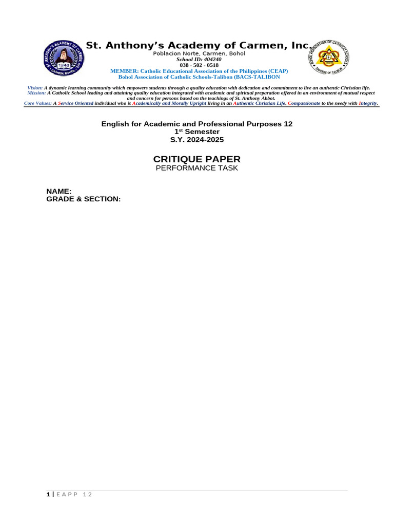 Critique Paper Format | PDF