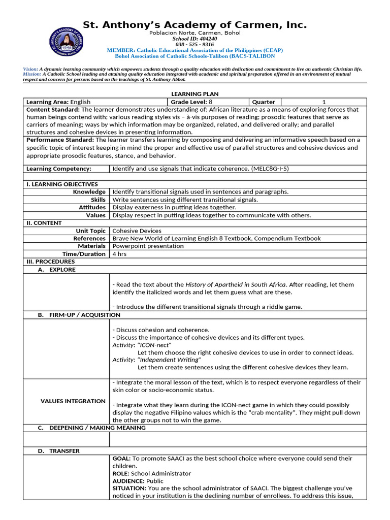 TRANSITIONAL SIGNALS | PDF | Learning | Cognitive Science