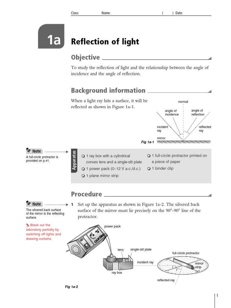 1a Reflection of light | PDF | Mirror | Reflection (Physics)