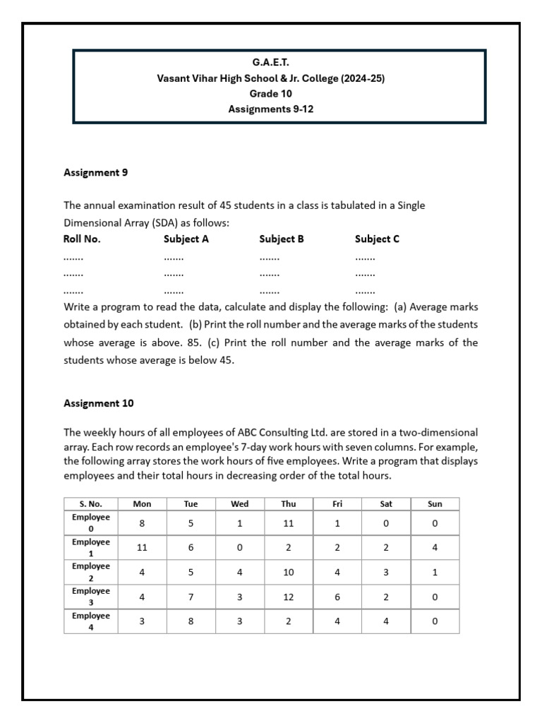 Grade 10 Assignment 9-12 24-25 | PDF | Computer Programming | Applied ...