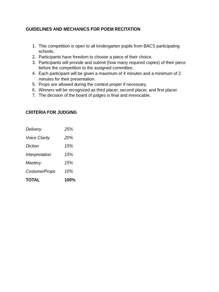 Guidelines and Mechanics for Poem Recitation | PDF