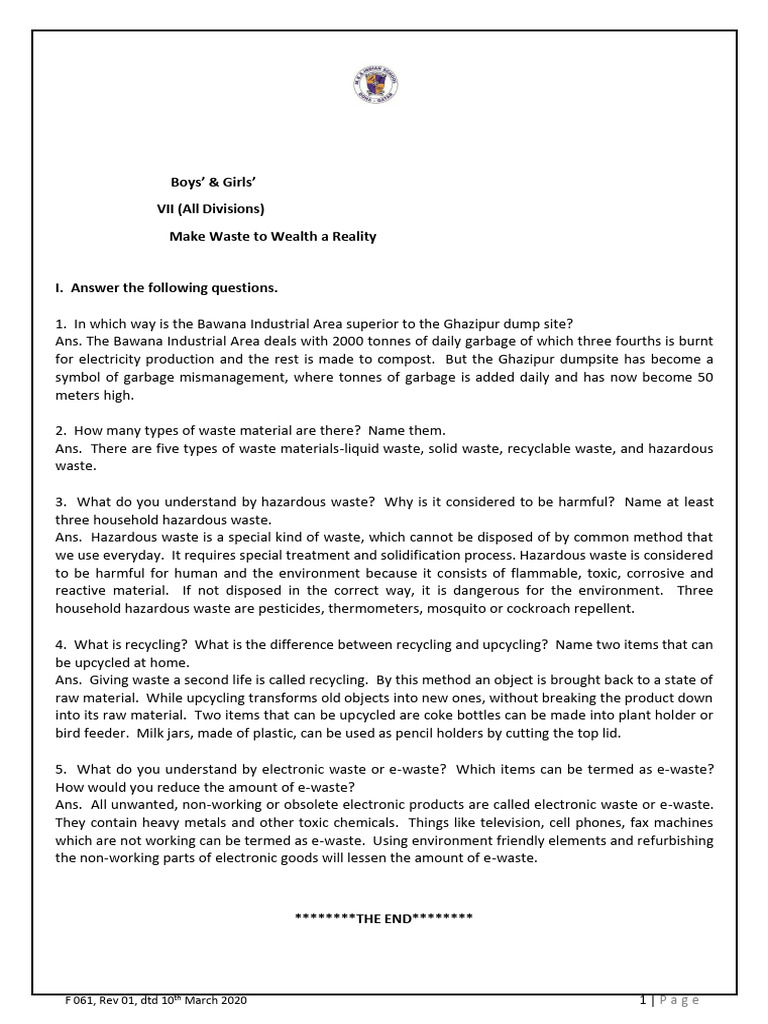 CL-7 ENG NOTES- Make Waste to Wealth a Reality | PDF | Waste ...