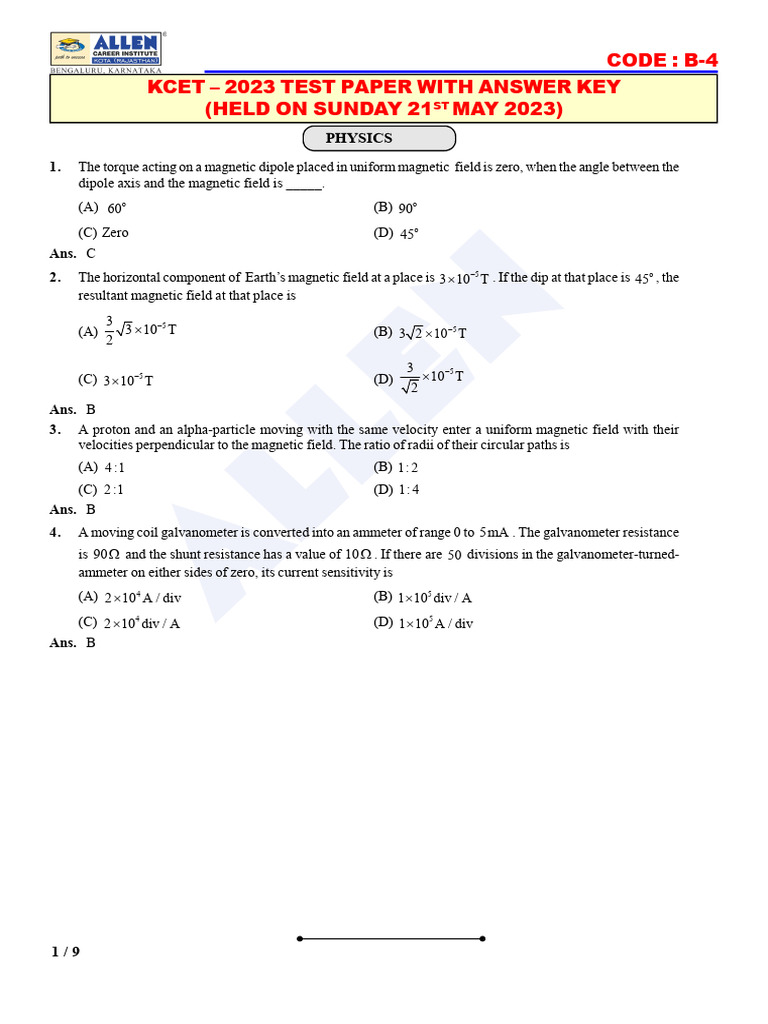 KCET 2023 Physics Question Paper | PDF | Electronvolt | Radioactive Decay