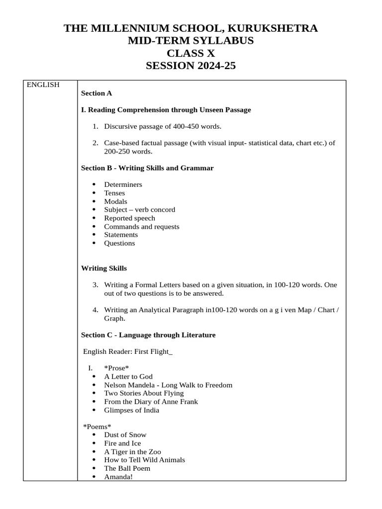 MID-TERM SYLLABUS CLASS-X(2) | PDF | Equations | Mathematics
