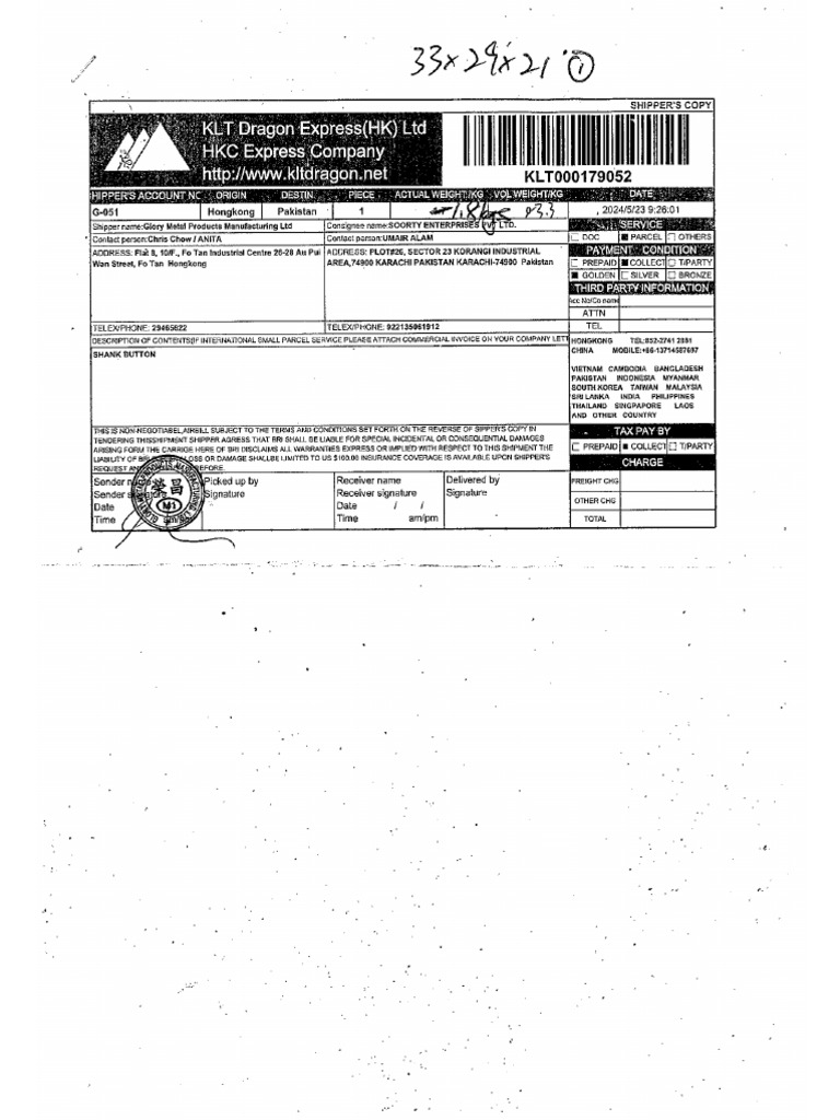 Awb & Ci of KLT000179052 | PDF
