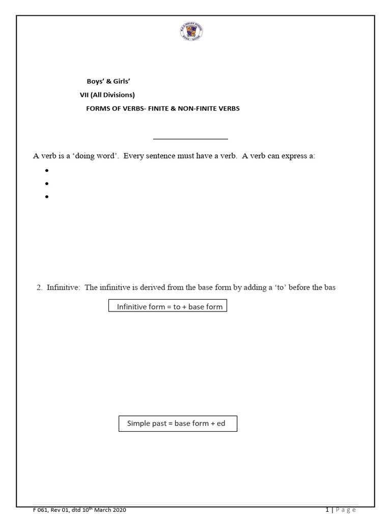 Eng Cl 7 Notes Forms of Verbs Notes 12 | PDF | Verb | Grammar