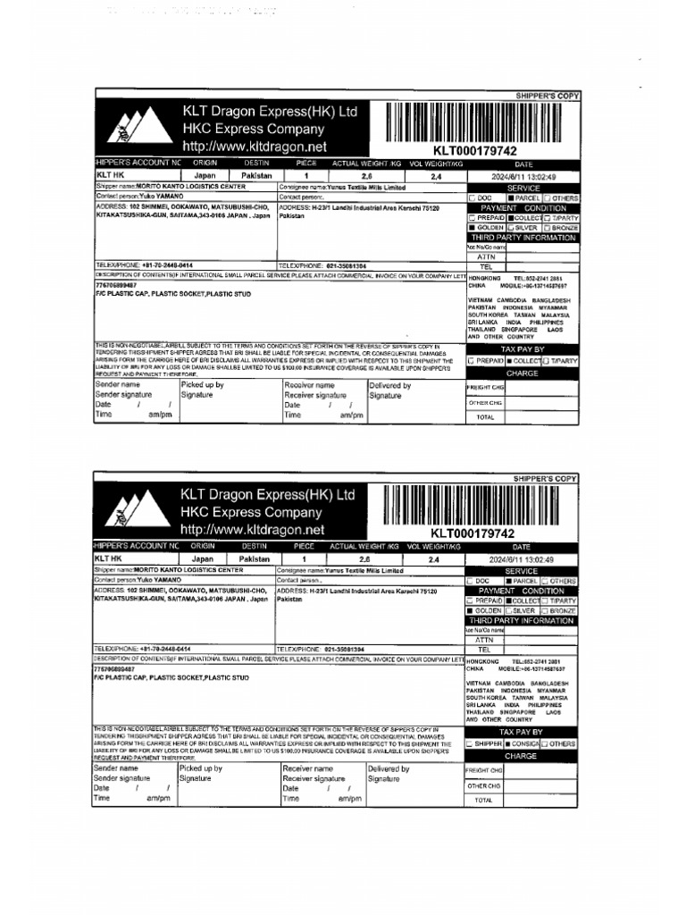 AWB & CI OF KLT000179742 | PDF