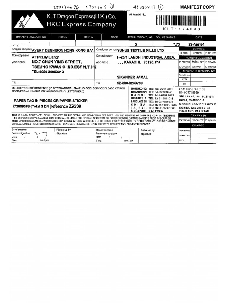 AWB & CI OF KLT1174093 | PDF