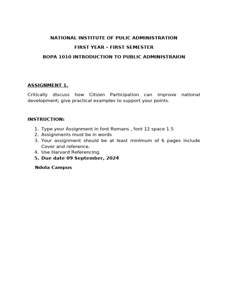BoPA1010 Introduction To Public Administration Assignment | PDF