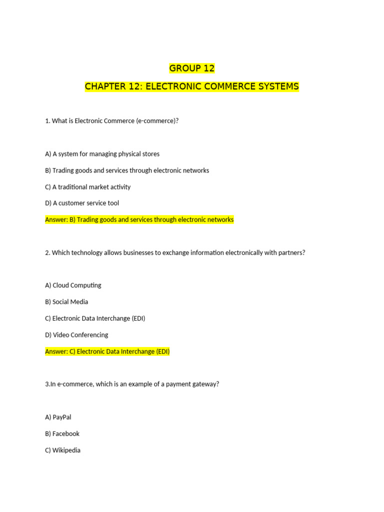 Chapter 12 Electronic Commerce Systems Questionnaire | PDF | E Commerce | Denial Of Service Attack