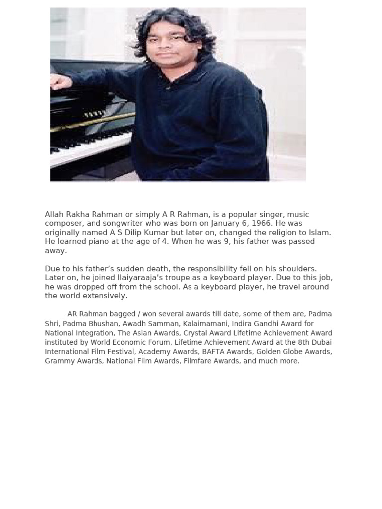A R Rahman: Biography and Achievements | PDF